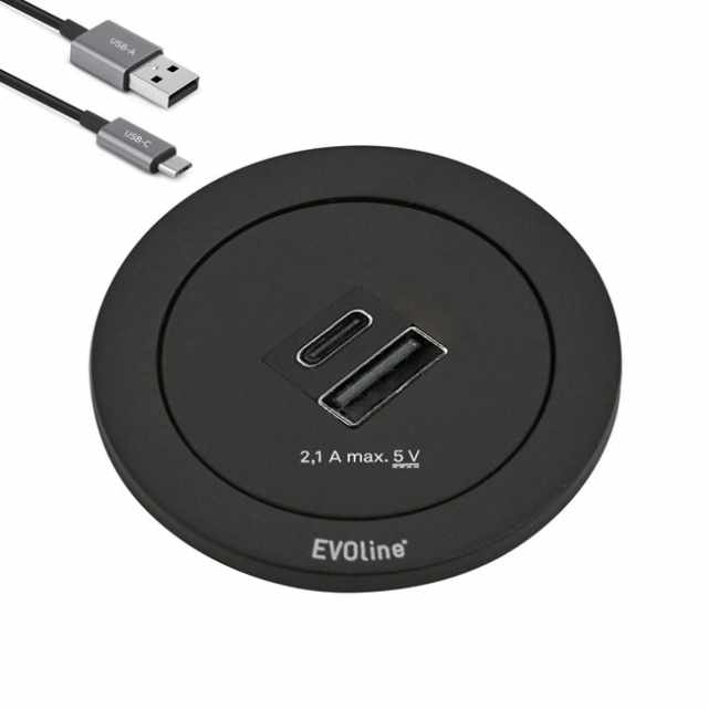 HKT EVOline ONE dugalj 1xUSB A+1xUSB C, fekete - Bútorvonal webáruház